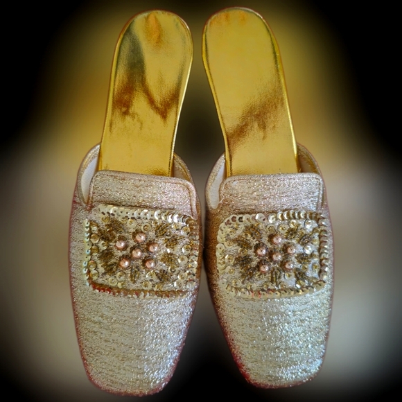 Shoes | Sara Dee Vintage Metallic Elegant Gold Mules | Poshmark